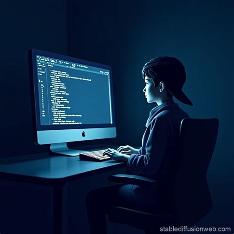 Computer In Dark Room Close Up Stable Diffusion Online