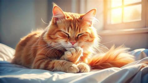 Adorable Ginger Cat Indulges In A Cozy Selfgrooming Session On A Fluffy