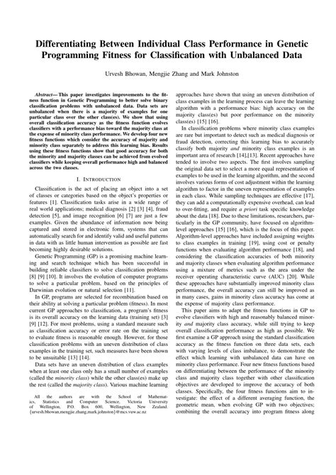 Pdf Differentiating Between Individual Class Performance In Genetic Programming Fitness For
