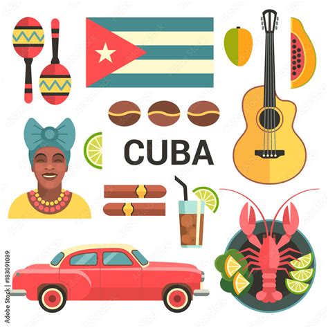 Vetor De Cuba Poster Vector Icons Collection Of Cuban Culture And Food