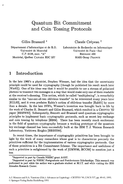 Pdf Quantum Bit Commitment And Coin Tossing Protocols