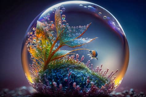 A Bubble Containing Small Parts Of A Plant Ai Generated Stock
