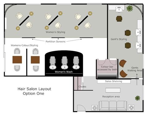 Salon Floor Plan With Seating And Open Concept Kitchen