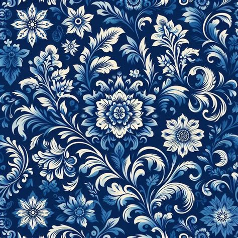 Traditional Floral Patterns Cobalt Blue Premium Ai Generated Vector