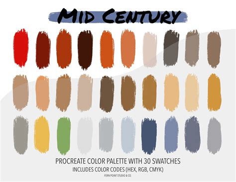 Procreate Color Palette Mid Century Instant Download Digital File Color Swatches Color