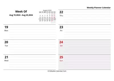 Monday Start Week 34 2024 August 19 2024 August 25 2024