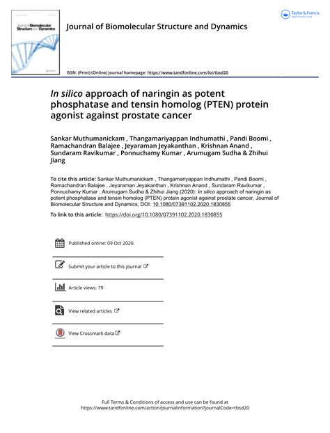 Pdf Journal Of Biomolecular Structure And Dynamics Issn Print In Silico Approach Of