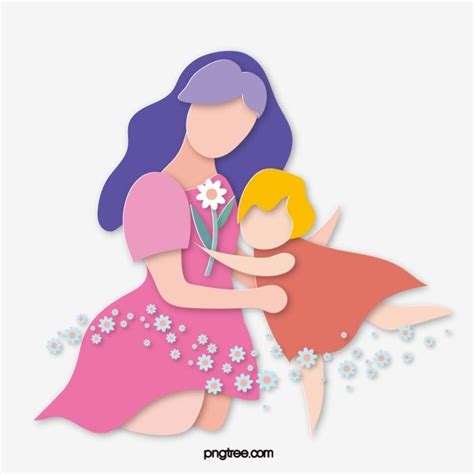 어머니의 날 어린이 만화 꽃 입체 종이 컷 어머니 클립 아트 어머니의 날 제전 Png 일러스트 및 벡터 에 대한 무료