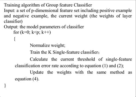 characteristics of classifier training algorithm of group feature
