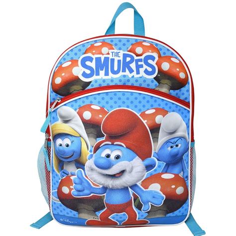 The Smurfs 16 Blue School Backpack With Front And Side Pockets