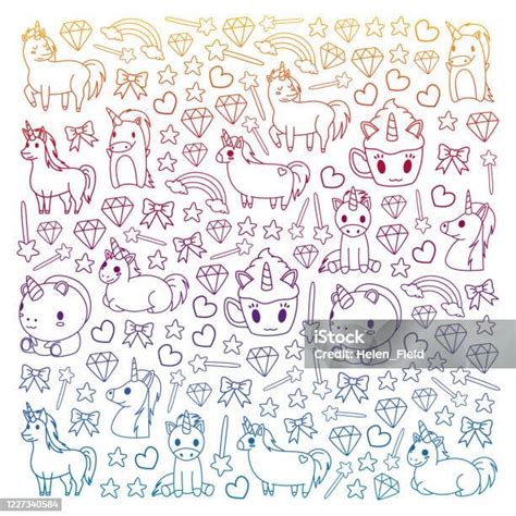 어린이 옷 포스터 배너 셔츠 동화 유니코르와 아이 패턴 만화 캐릭터와 벡터 이미지입니다 0명에 대한 스톡 벡터 아트 및 기타 이미지 Istock
