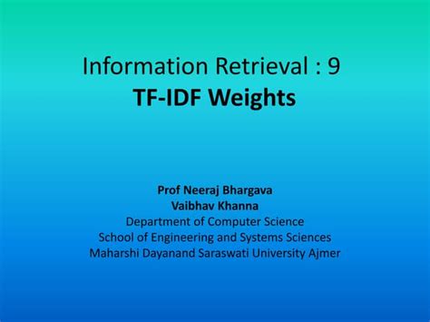 Information Retrieval 9 Tf Idf Weights Pptx