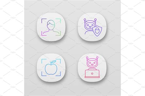 Machine Learning App Icons Set Outline Icons ~ Creative Market