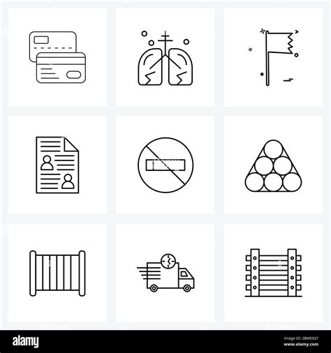Set Of 9 Simple Line Icons For Web And Print Such As Document Business