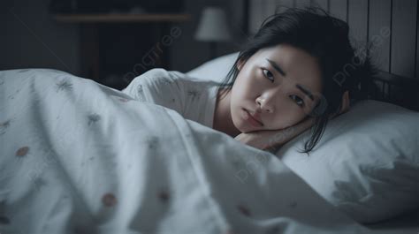 Woman Laying In Bed Is Showing Her Hand And Looks Sad Background A Woman In Bed Is Angry By