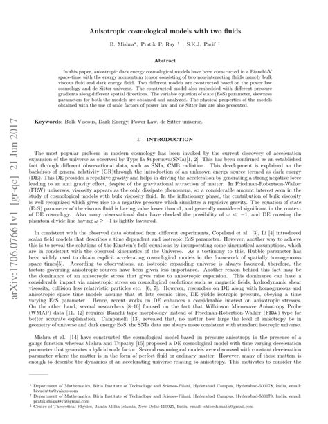 Pdf Anisotropic Cosmological Models With Two Fluids