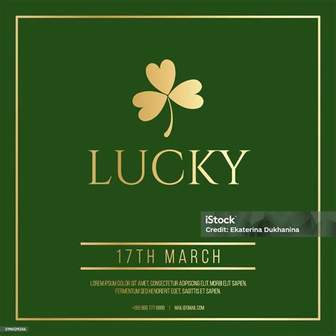 성 패트릭 데이 초대장 디자인 붓글씨 글자 비문 Lucky 3월 17일 벡터 일러스트 레이 션 녹색 황금색 17에 대한 스톡 벡터 아트 및 기타 이미지 Istock