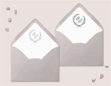 Envelope Liner Template Monogram Wreath Dusty Blue Wedding Envelope