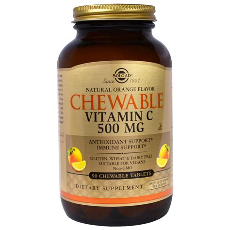 Solgar Chewable Vitamin C Natural Orange Flavor 500 Mg 90 Chewable Tablets Byclue