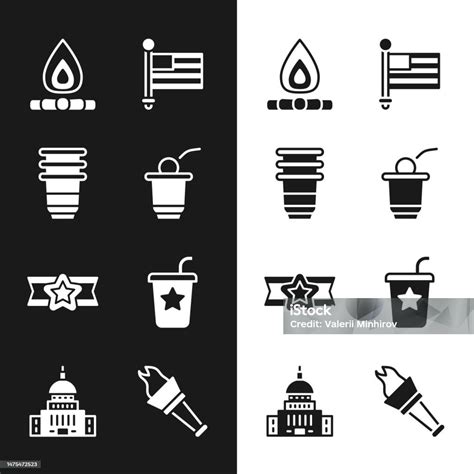 비어퐁 게임 종이 유리 캠프파이어 미국 국기 스타 밀리터리 짚 횃불 불꽃 백악관 아이콘을 설정합니다 벡터 건축에 대한 스톡 벡터 아트 및 기타 이미지 Istock