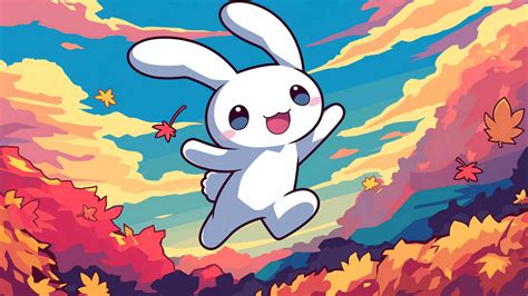 Sanrio Cinnamoroll 大耳狗在秋叶中跳跃桌面壁纸 极简壁纸