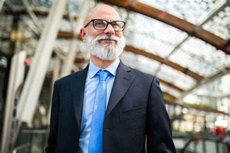 Premium Photo Mature Bald Stylish Business Man Portrait With A White Beard Outdoor With Eyeglasses