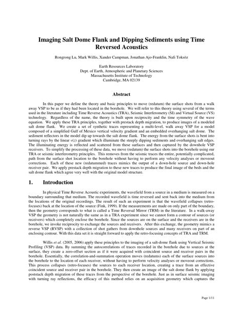 Pdf Imaging Salt Dome Flank And Dipping Sediments Using Time Reversed Acoustics