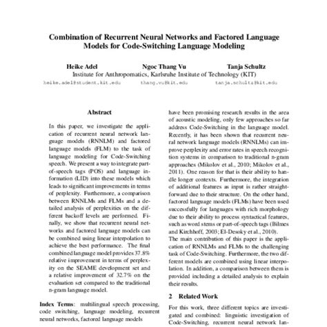 Combination Of Recurrent Neural Networks And Factored Language Models For Code Switching