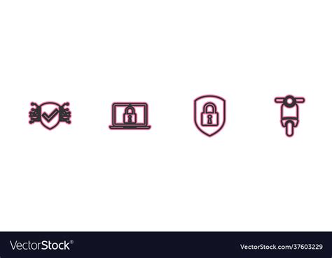 Set Line Cyber Security Shield With Lock Laptop Vector Image