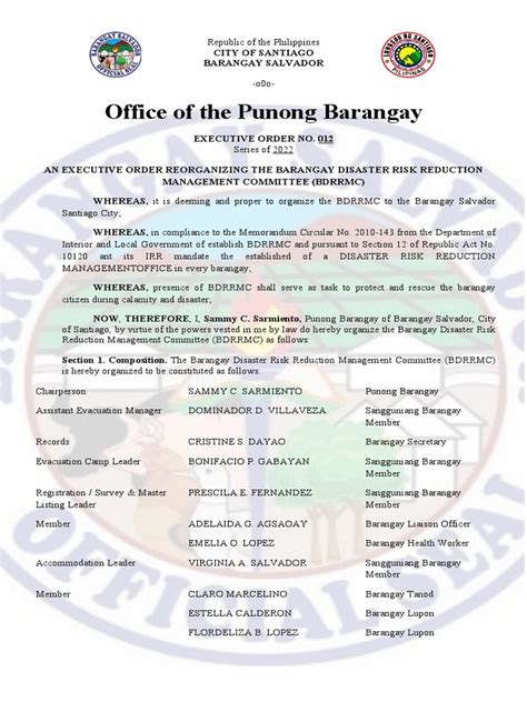 Reorganizing Barangay Disaster Risk Reduction Committee Pdf