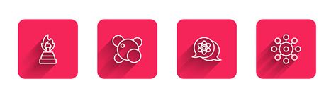 긴 그림자가 있는 알코올 또는 스피릿 버너 분자 원자 및 바이러스를 설정합니다 빨간색 사각형 버튼입니다 벡터 건강 진단에 대한 스톡 벡터 아트 및 기타 이미지 Istock