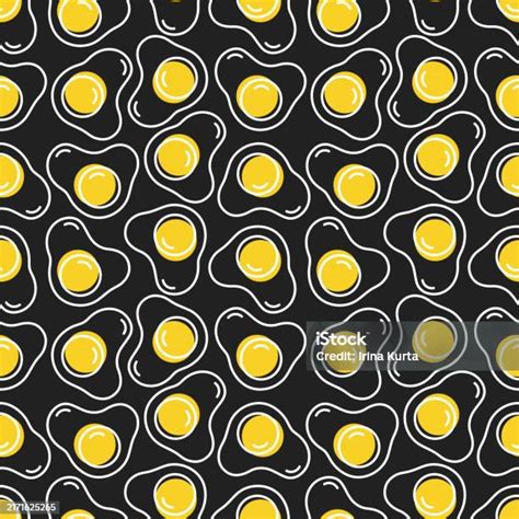 스크램블 에그 완벽 한 패턴입니다 검은 배경에 라인 아트 스타일 템플릿입니다 벡터 일러스트 레이 션 0명에 대한 스톡 벡터 아트 및 기타 이미지 Istock