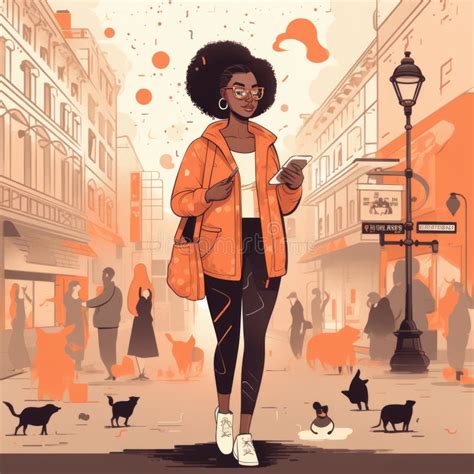 Image Of A Proud Happy Stylish Dark Skinned Woman Stock Illustration