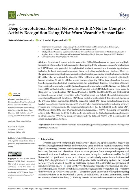 Pdf Deep Convolutional Neural Network With Rnns For Complex Activity Recognition Using Wrist