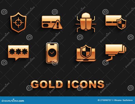 Set Smartphone Credit Card With Shield Security Camera Laptop