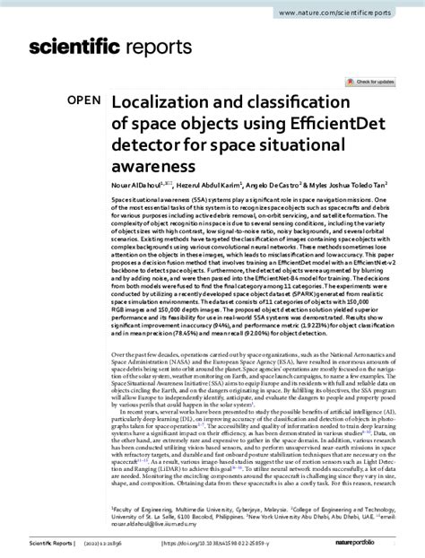 Pdf Localization And Classification Of Space Objects Using