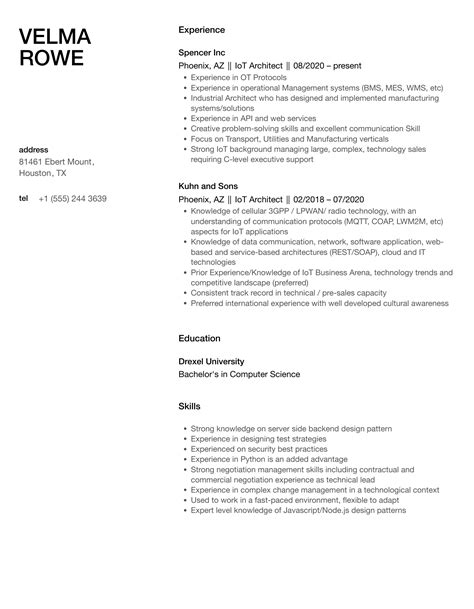 Iot Architect Resume Samples Velvet Jobs