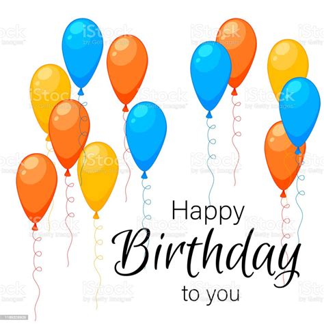 축제 풍선과 흰색 배경에 생일 축하합니다라는 비문 축하 이벤트 여러 가지 빛깔 벡터 개체 그룹에 대한 스톡 벡터 아트 및 기타 이미지 Istock