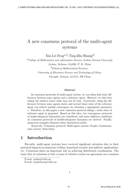 Pdf A New Consensus Protocol Of The Multi Agent Systems