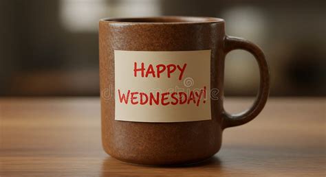 A Textured Brown Mug With A Happy Wednesday Note Minimalist Style