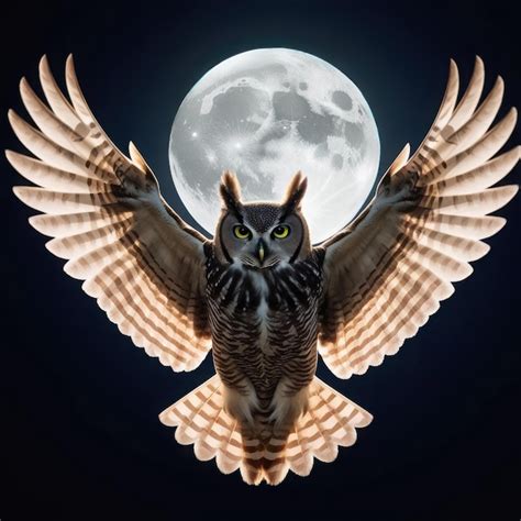 A Owl With A Full Moon In The Background Premium Ai Generated Image