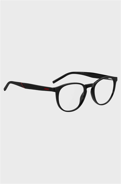 Hugo Black Acetate Optical Frames With Patterned Temples Black