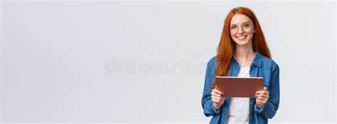 Education People And Teamwork Concept Cheerful Pretty Redhead Millennial Female Coworker