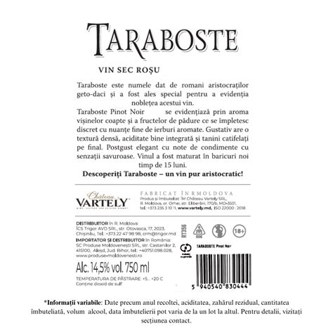Chateau Vartely Taraboste Rosu Pinot Noir