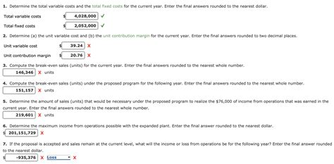 solved 1 determine the total variable costs and the total