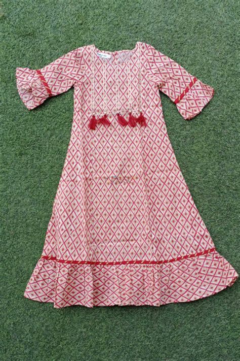 Buy Mesmerizing Kkk23 Block Print Jaal Dress For Girls Online Kessa