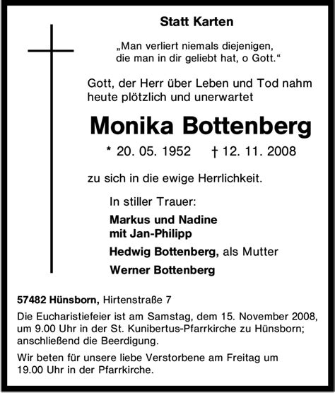 Traueranzeigen Von Monika Bottenberg Trauer In Nrwde