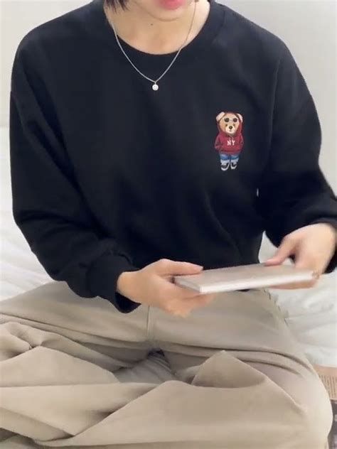 방이언니 뉴욕 미니 베어 크롭 기모 기본 라운드 맨투맨 티셔츠 4color Youtube