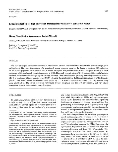 pdf efficient selection for high expression transfectants with a novel eukaryotic vector