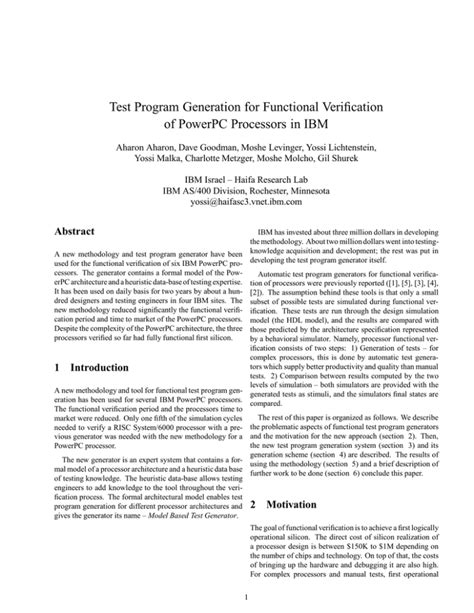 Test Program Generation For Functional Verification
